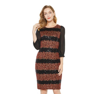 玫而美时尚气质撞色黑红连衣裙