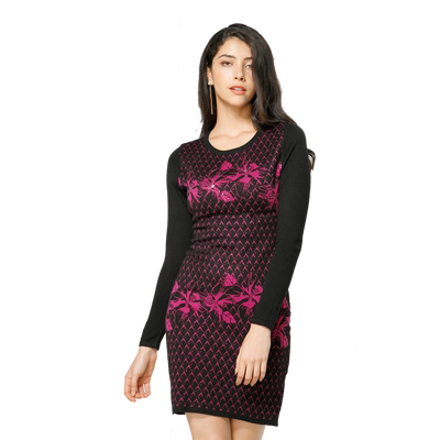 玫而美品牌时尚精美提花优雅气质针织连衣裙秋冬连身裙MDZP91589