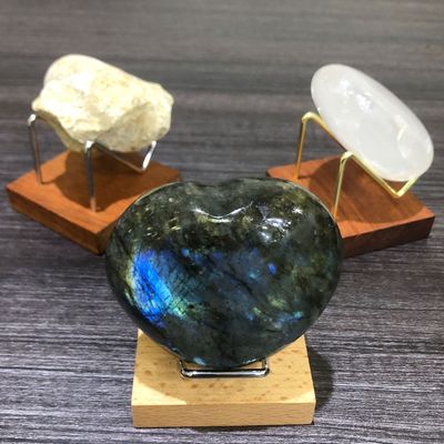 水晶原石矿物晶体标本底座铁艺支架心形爱心摆件展示架木质首饰架