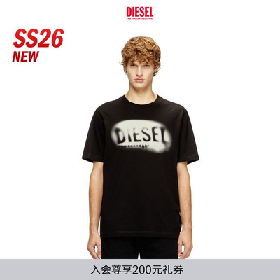 [新款]DIESEL男士26春夏SUPER LOGO黑色简约短袖T恤A199710QIAM
