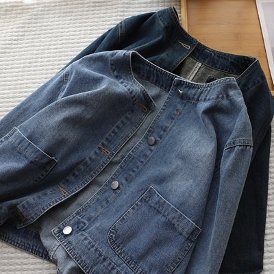 2025早秋新品韩版时尚圆领大口袋宽松百搭牛仔外套8732 强明女装