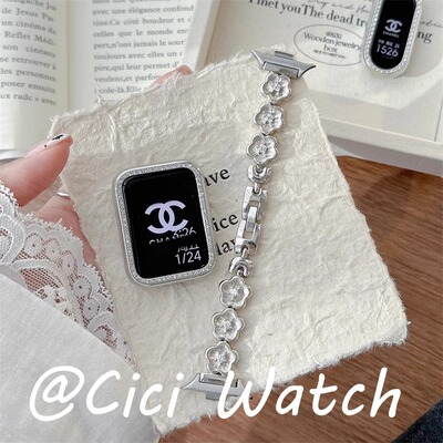 适用小米9pro表带金属夏季拉丝锆石花朵女款红米watch5手表表带