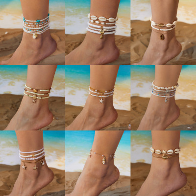 Bohemian seashell pearl fashion ankle chain for women女脚链