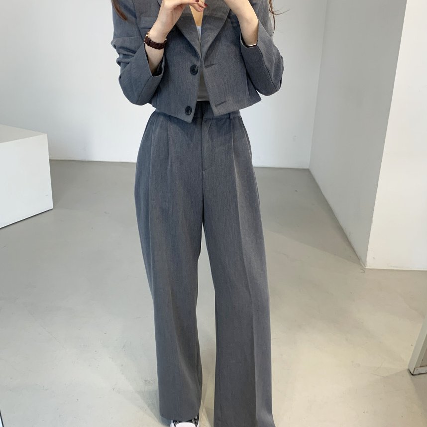 尺寸更新 chic 秋季时尚洋气宽松休闲西装外套西服长裤套装两件套