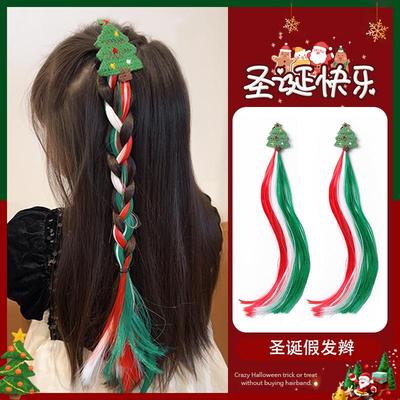 圣诞假发辫子儿童高马尾圣诞老人2025新款百搭发夹发饰麻花拳击辫