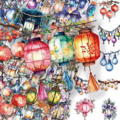 100张灯火阑珊贴纸复古风ins手账本手机壳笔记本桌面装饰防水贴画