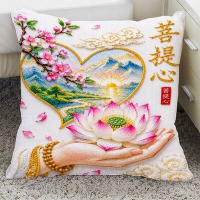 新中式菩提荷花抱枕平面印花沙发飘窗装饰靠垫含芯床头超软腰枕