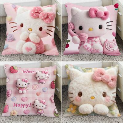 可爱凯蒂猫粉色抱枕HelloKitty毛绒平面印花客厅沙发摆件枕套靠垫