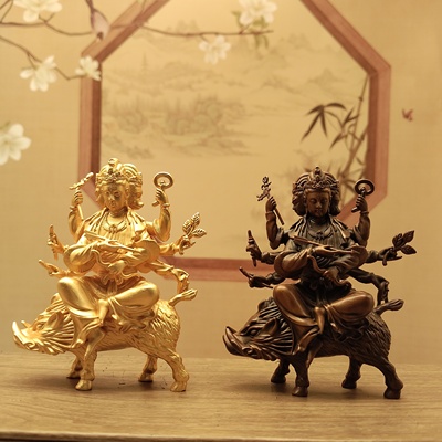 尼泊尔工艺实心铜镀金如来摩利支天像魔力居家摆件佛堂寺庙供奉