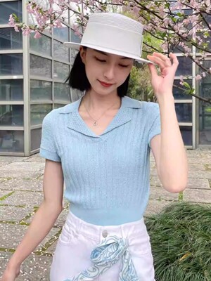 G家女装专柜正品2024POLO领短袖冰丝针织T恤1399554-1T40071-003