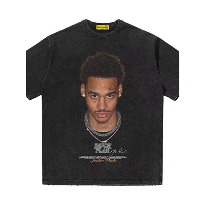 球星普尔大头像美式复古水洗短袖t恤男女篮球衣嘻哈高街做旧上衣