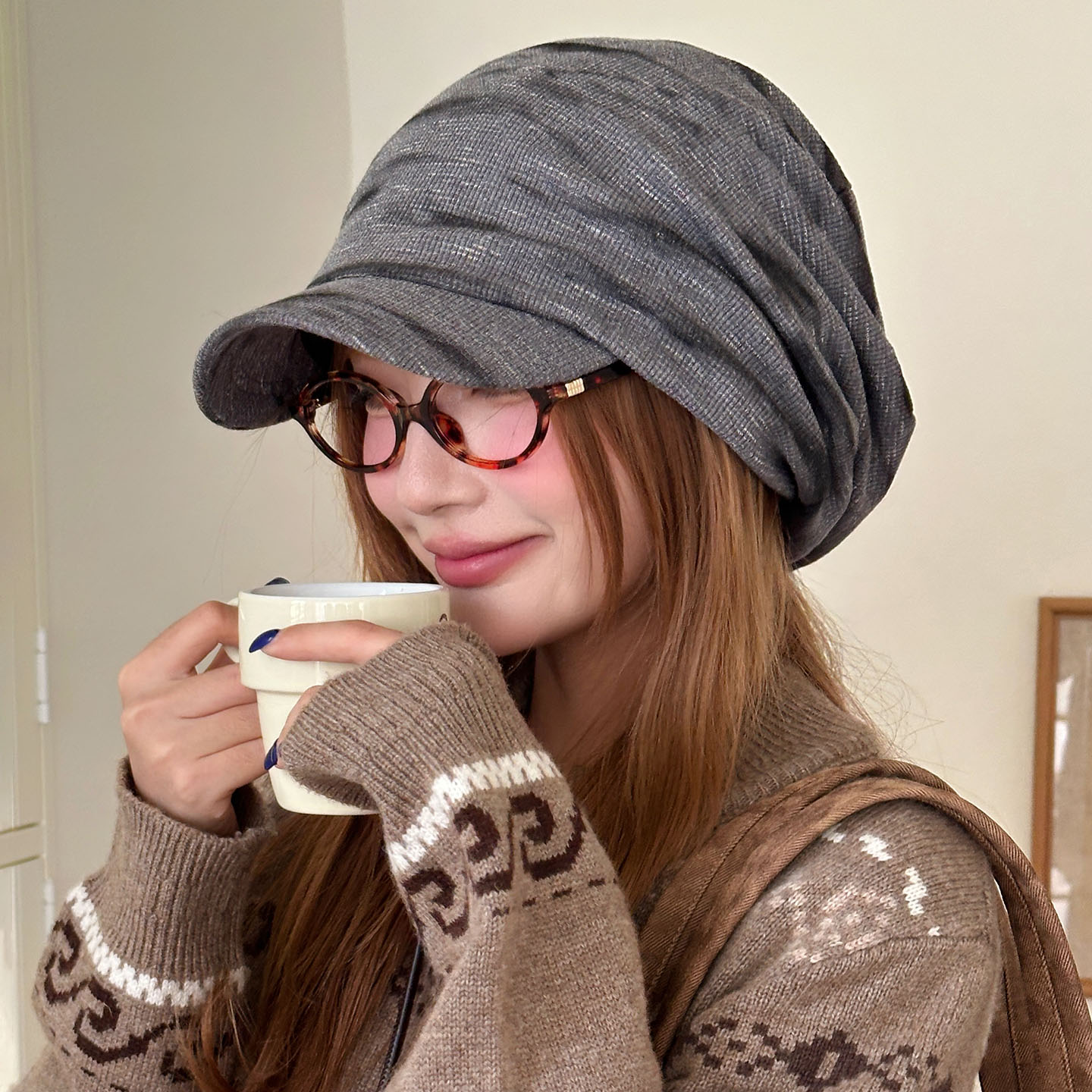 韩版小众复古褶皱帽子女宽檐显脸小堆堆帽秋季新款时尚百搭鸭舌帽