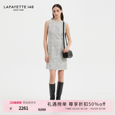 LAFAYETTE148/拉飞逸H型维希格粗花呢无袖连衣裙