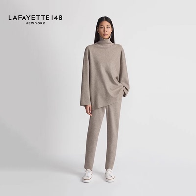 LAFAYETTE148/拉飞逸松紧腰羊毛法兰绒通勤长裤
