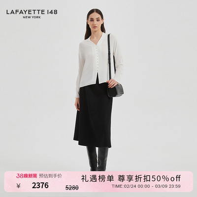 LAFAYETTE148/拉飞逸V领盘扣真丝乔其衬衫