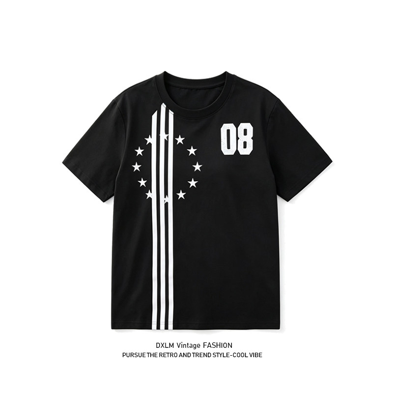 DXLM Vintage2026夏季新款黑色星星印花短袖t恤女装美式时尚上衣