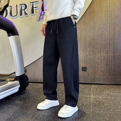 运动休闲裤男士秋冬季2026新款高级感裤子潮流弯刀裤宽松直筒卫裤