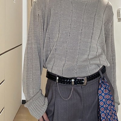 复古暗黑帅气手工编织头层牛皮腰带西部免打孔中性男女真皮腰带