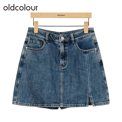 oldcolour欧珂夏季阔腿休闲通勤日常百搭水洗牛仔短裤女Q251101A1