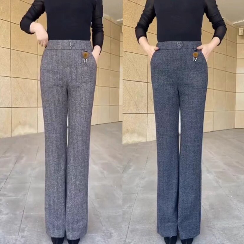 羊毛绒弹力直筒微喇裤高腰妈妈裤冬加厚款保暖喇叭裤女柔软不掉毛