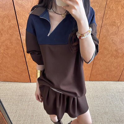 Vena Label 25FW秋季 拉链拼接卫衣复古长袖外套 迷你花苞半身裙