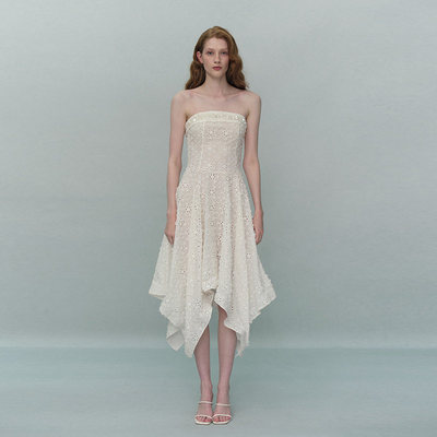 TENSION ARCHIVE手工钉珠立体小雏菊不规则下摆抹胸裙精致收连裙