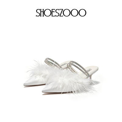 SHOESZOOO名媛风尖头穆勒鞋女夏季细跟水钻时装凉鞋绝美包头凉拖