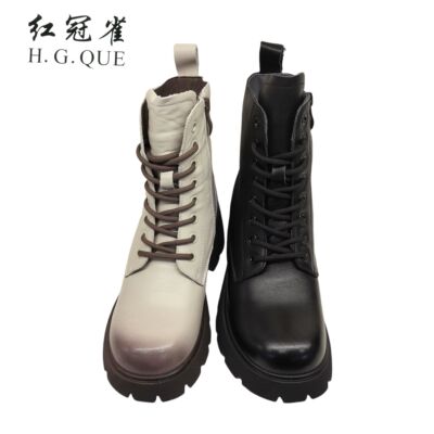 红冠雀女鞋2024冬季新款时装靴短靴皮毛一体马丁靴女棉鞋67223Y