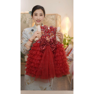 现货【繁星】SC875女童冬季新中式加绒国风马甲旗袍裙拜年服