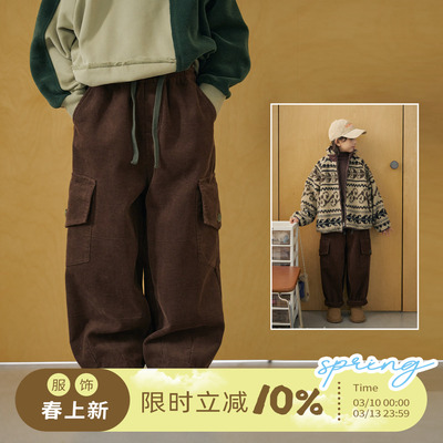 OLAMIMI儿童亲子灯芯绒工装长裤