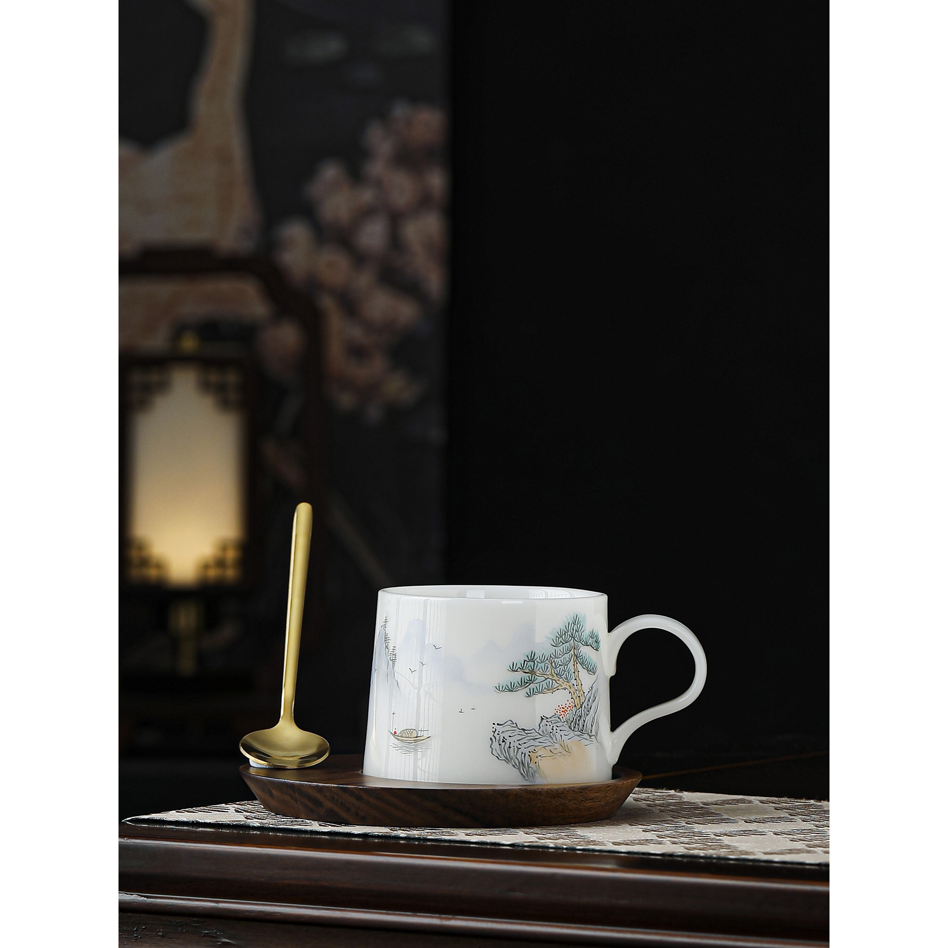 唐舍璞玉手绘茶杯咖啡杯套装带把手杯碟高档精致水杯子办公室个人
