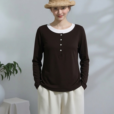 万丽（服饰）长袖t恤女春秋2026新款内搭宽松打底衫女士休闲上衣