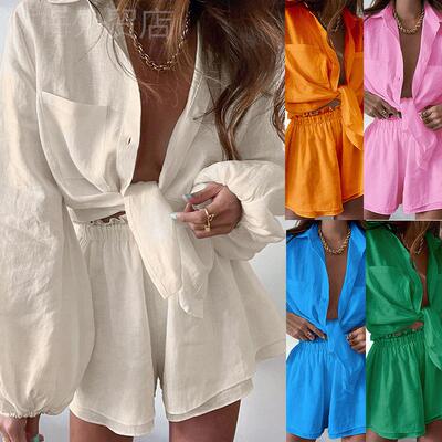Newwomen's casual fashion solid color shorts set欧美短裤套装