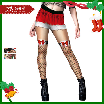 Christmas stockings shorts printed yoga pants欧美女裤瑜伽裤