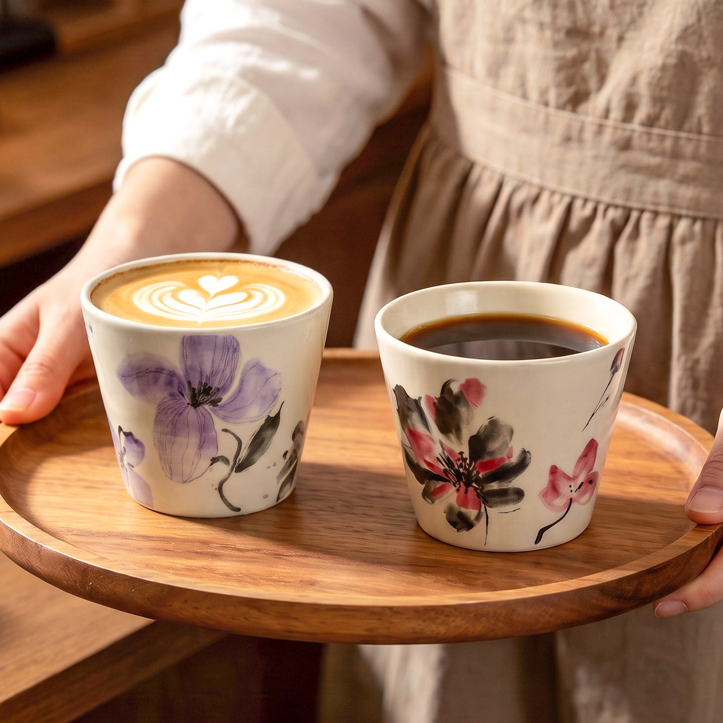 舍里水墨风陶瓷马克杯复古花卉喝水杯咖啡杯手握杯中式茶杯伴手礼