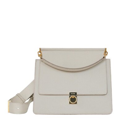 POLENE 2021秋冬新款 Numéro Sept粉笔色荔枝纹小牛皮手提单肩包