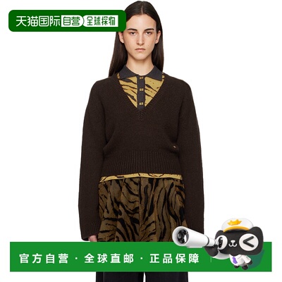 1h可退 香港直邮GANNI 甘尼 女士 棕色 V-Neck Jumper 毛衣 K2614