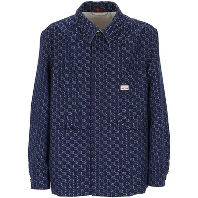 GUCCI 男士夹克 813998ZAR264069 SS2025 蓝色 OVERSHIRT GG LOGO