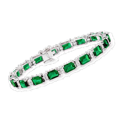 自营 Ross-Simons Simulated Emerald and . CZ Bracelet in Ster