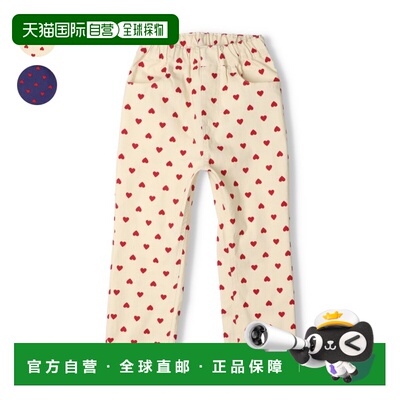 日本直邮Moujonjon儿童高弹松紧薄厚适中斜纹心形印花长裤M65004