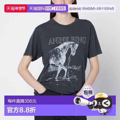 1h可退 香港直邮ANINE BING 女士 LILI 黑色水洗T恤 A0811713COWB