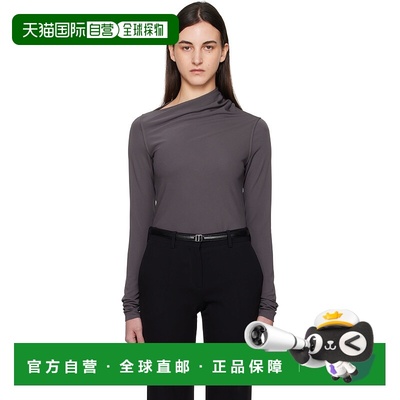 1h可退 香港直邮潮奢 TOTÊME 女士 灰色 Draped Jersey 长袖 T 恤