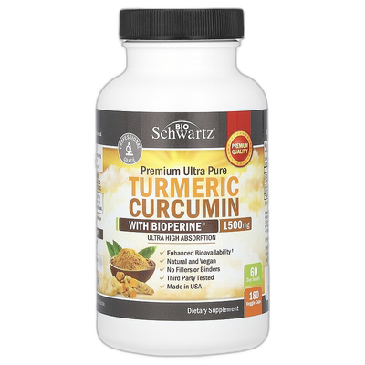 香港直邮BioSchwartz,优质全姜黄素，含 Bioperine，1,500 毫克，