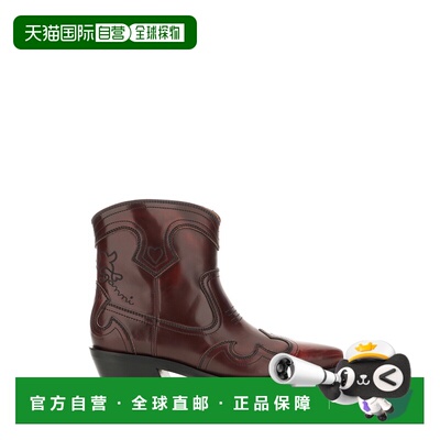 1h可退 香港直邮GANNI 甘尼 女士 synthetic 棕色皮质短靴 B10100