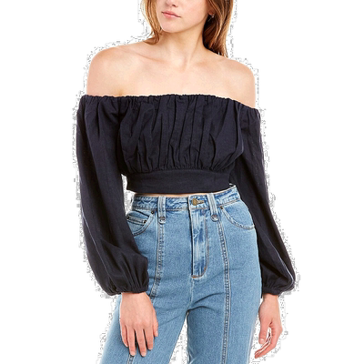 自营 The Fifth Label Fluer Linen-Blend Top blue 美国奥莱直发