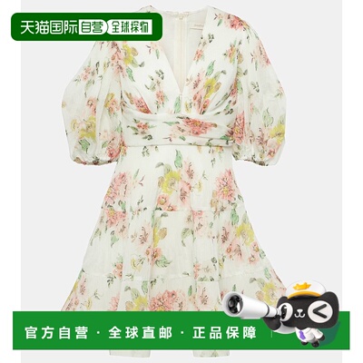 1h可退 香港直邮ZIMMERMANN 女士 花朵褶裥迷你连衣裙 white白色