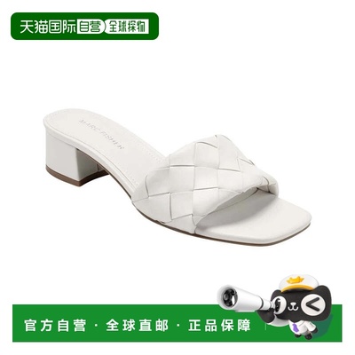 自营Marc Fisher Casper Sandals White Faux Leather Block Heel