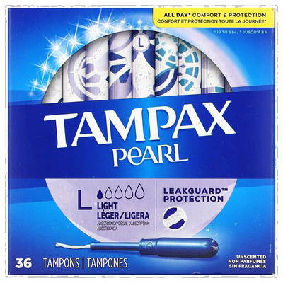 香港直邮Tampax,Pearl，轻吸收量，无香型，36 支卫生棉条丹碧丝