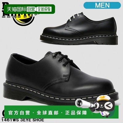 日本直邮Dr.Martens 1461 白色缝线三孔吉布森鞋黑色男士24757001
