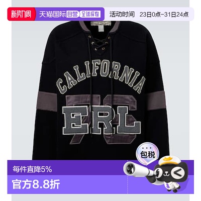 1h可退 香港直邮潮奢 Erl 男士 刺绣棉质针织T恤 black黑色 舒适